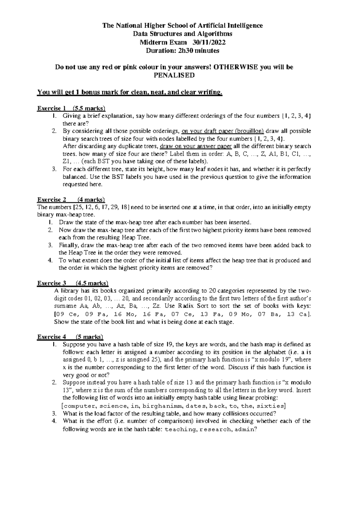 DSA 2022 Midterm Exam: Data Structures & Algorithms Overview - Studocu
