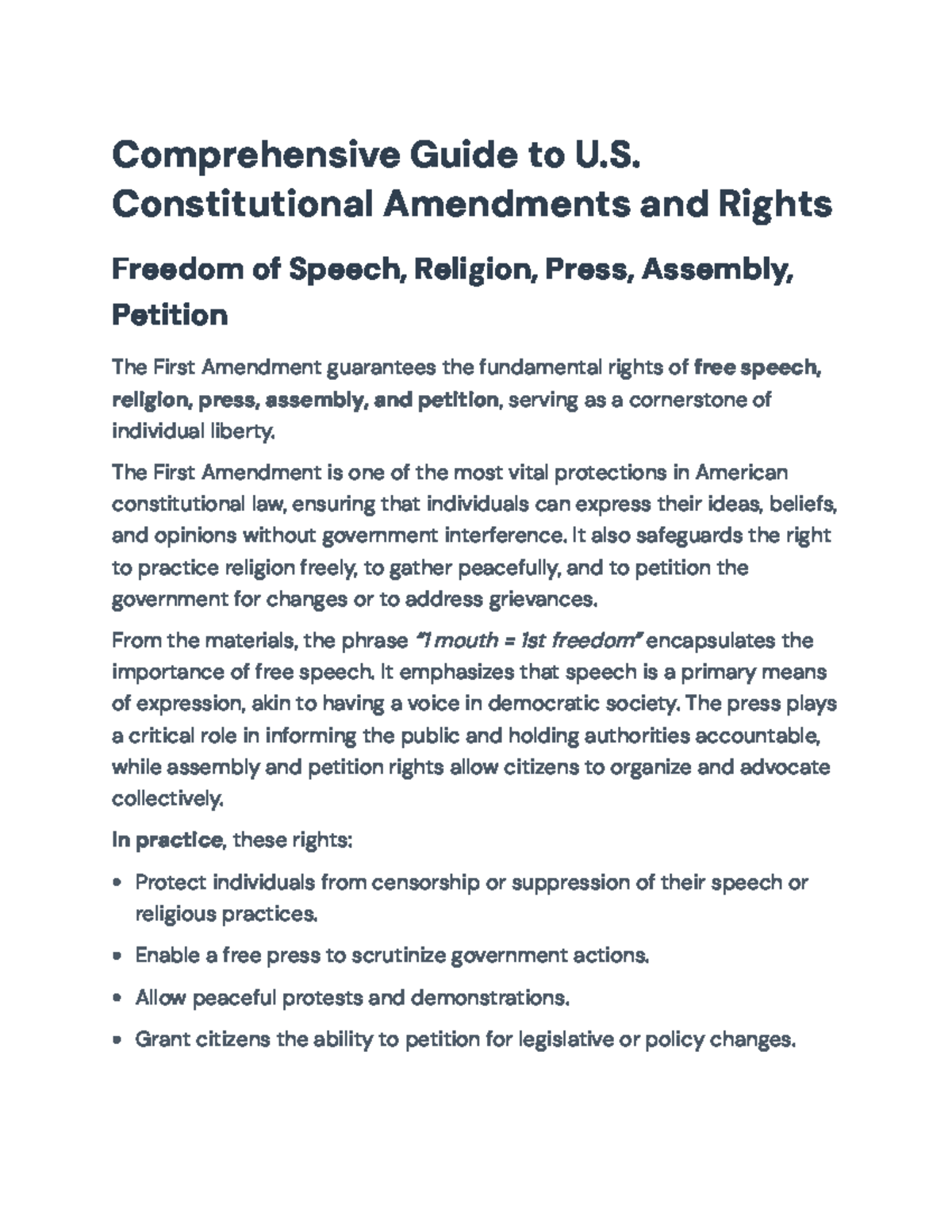 Comprehensive Study of U.S. Constitutional Amendments (CIV 101) - Studocu