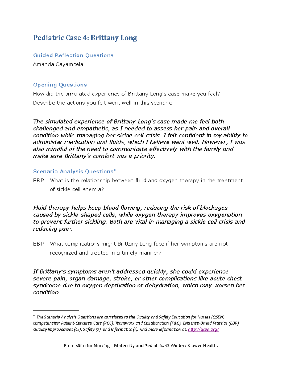 Pediatric Case 4: Brittany Long - vSim Guided Reflection Questions ...