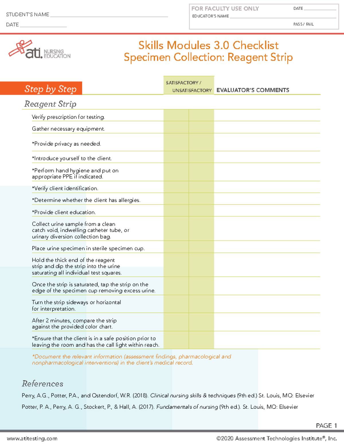 NURSING EDUCATION IL: Skills Checklist for Specimen Collection - Studocu