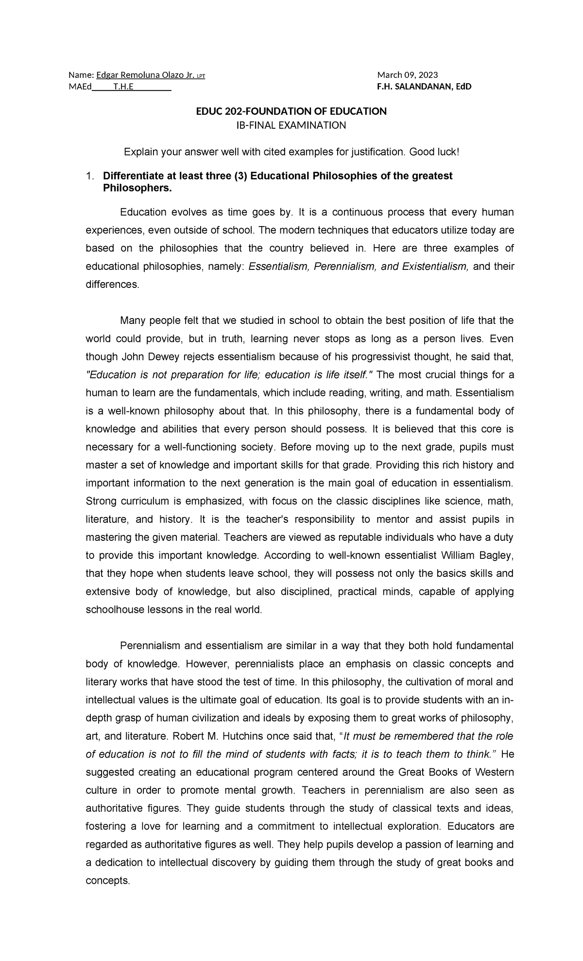 Foundations of Education - EDUC 202 Final Exam Study Guide - Studocu