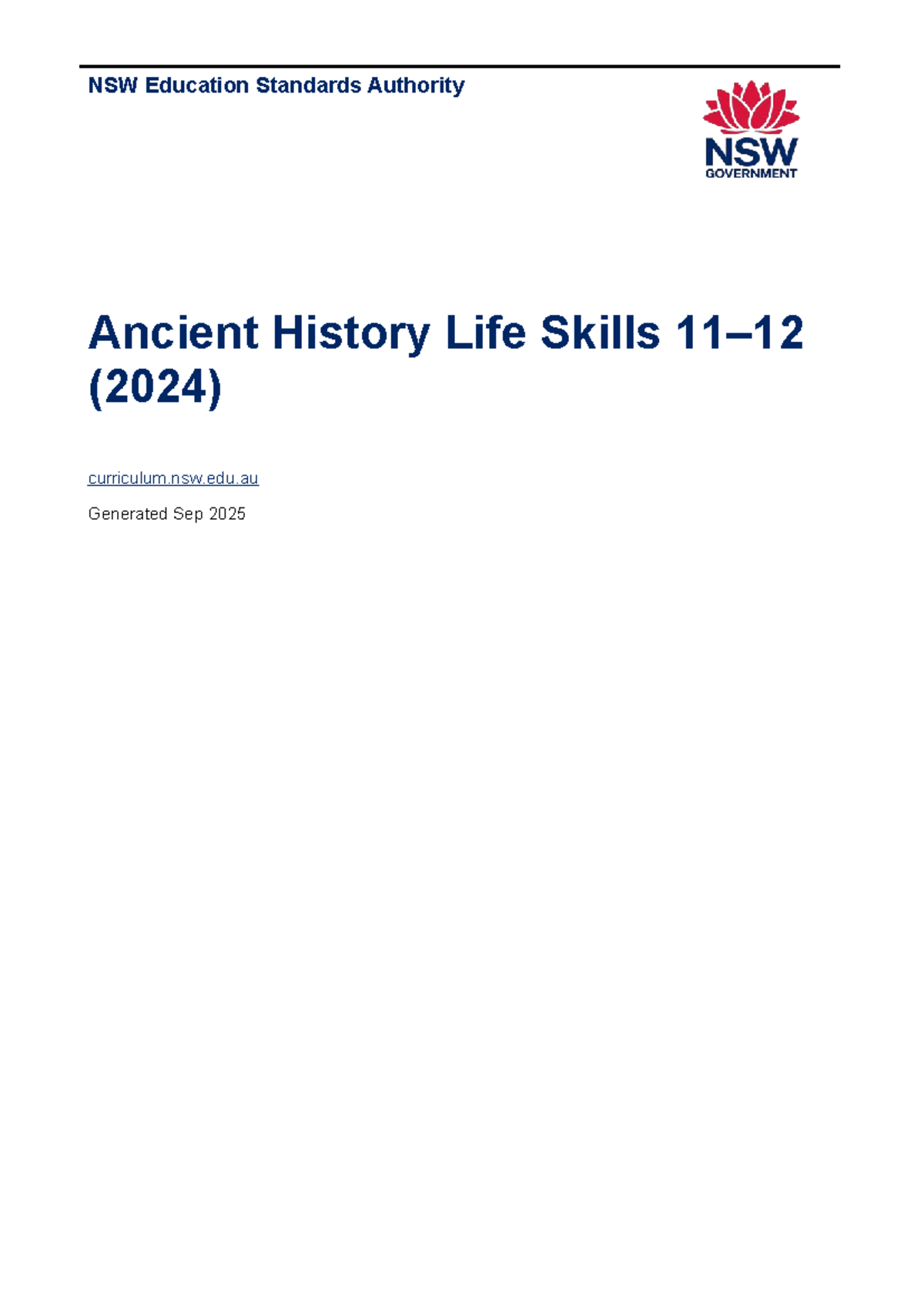 NESA Ancient History Life Skills Syllabus (2024) Overview - Studocu