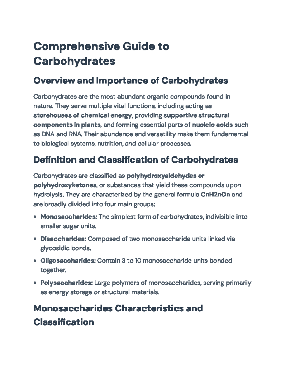 Comprehensive Guide to Carbohydrates: Structure, Classification ...