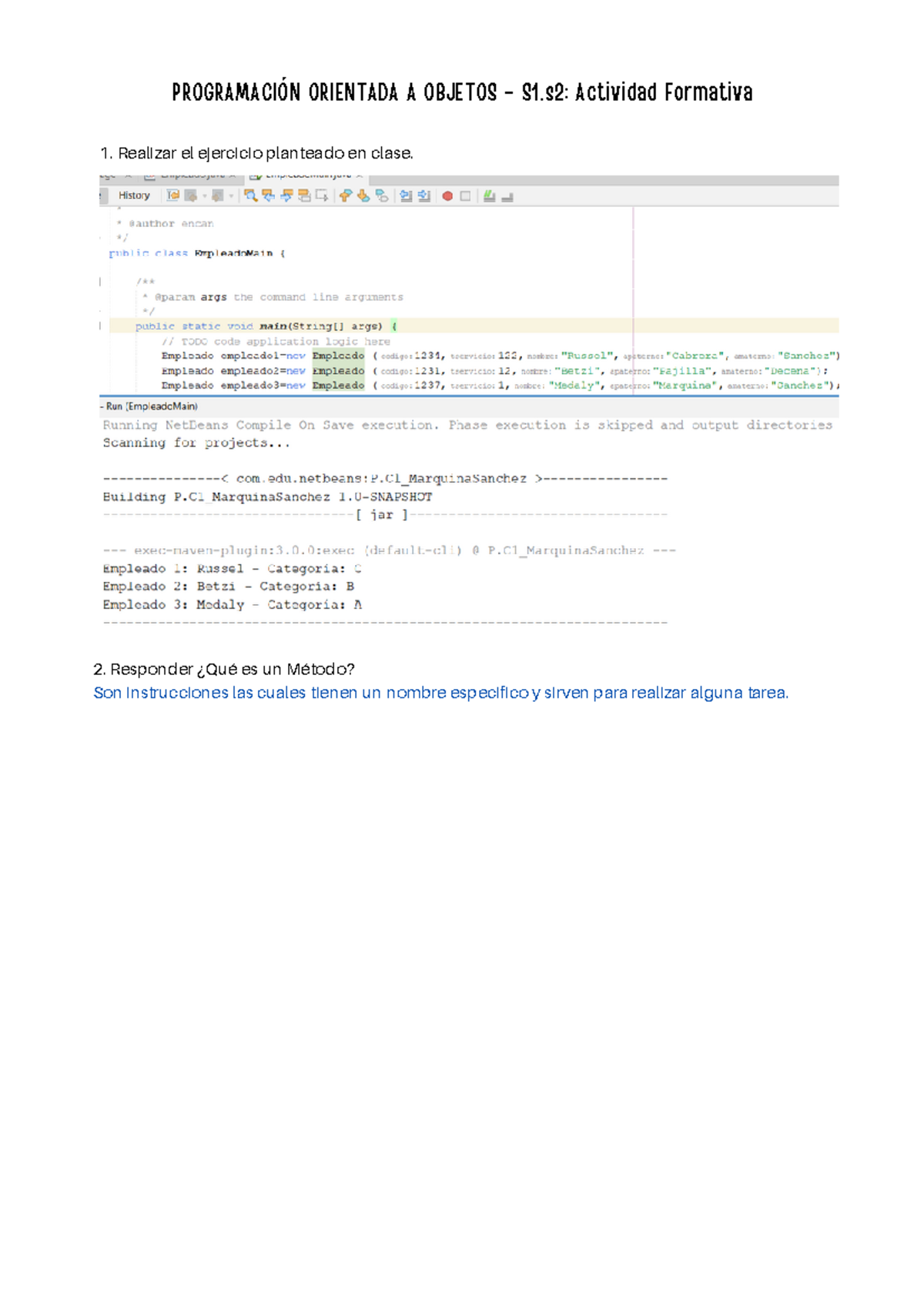POO S1.s2 Actividad Formativa - Programación Orientada a Objetos - PROGRAMACIÓN ORIENTADA A ...