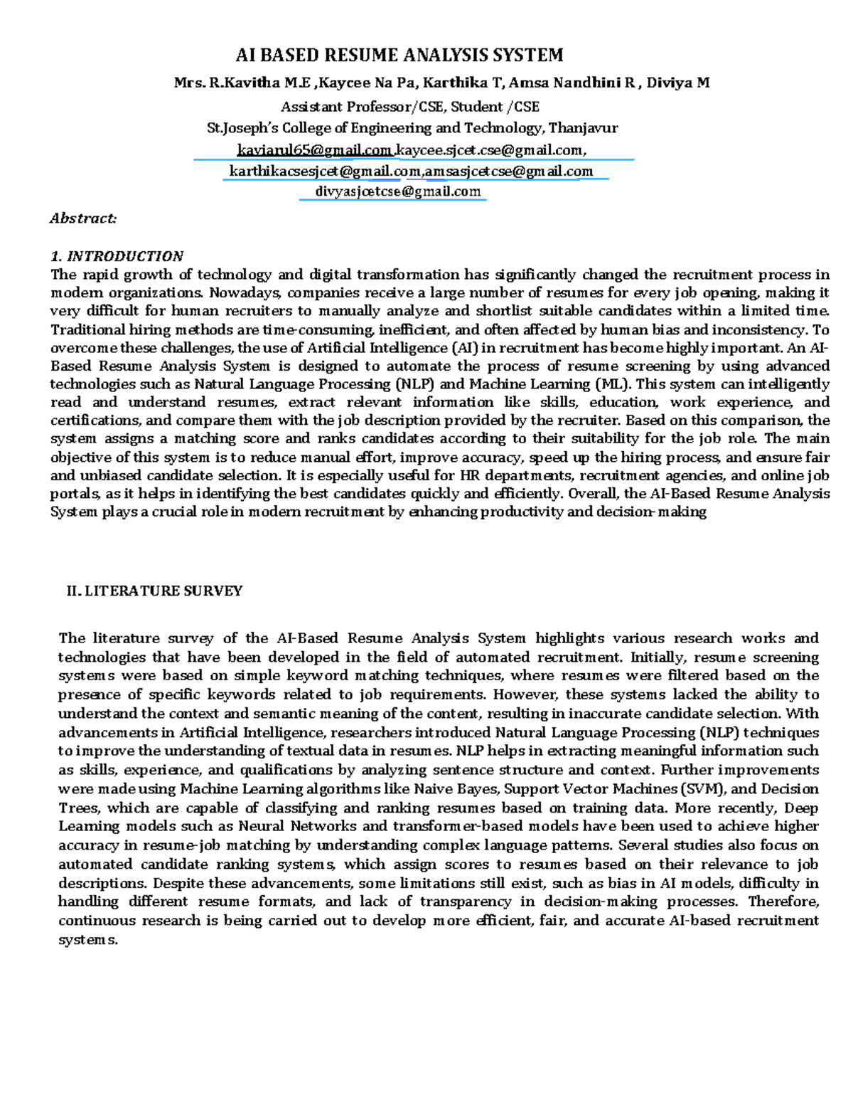 AI-Based Resume Analysis System: Enhancing Recruitment Efficiency - Studocu