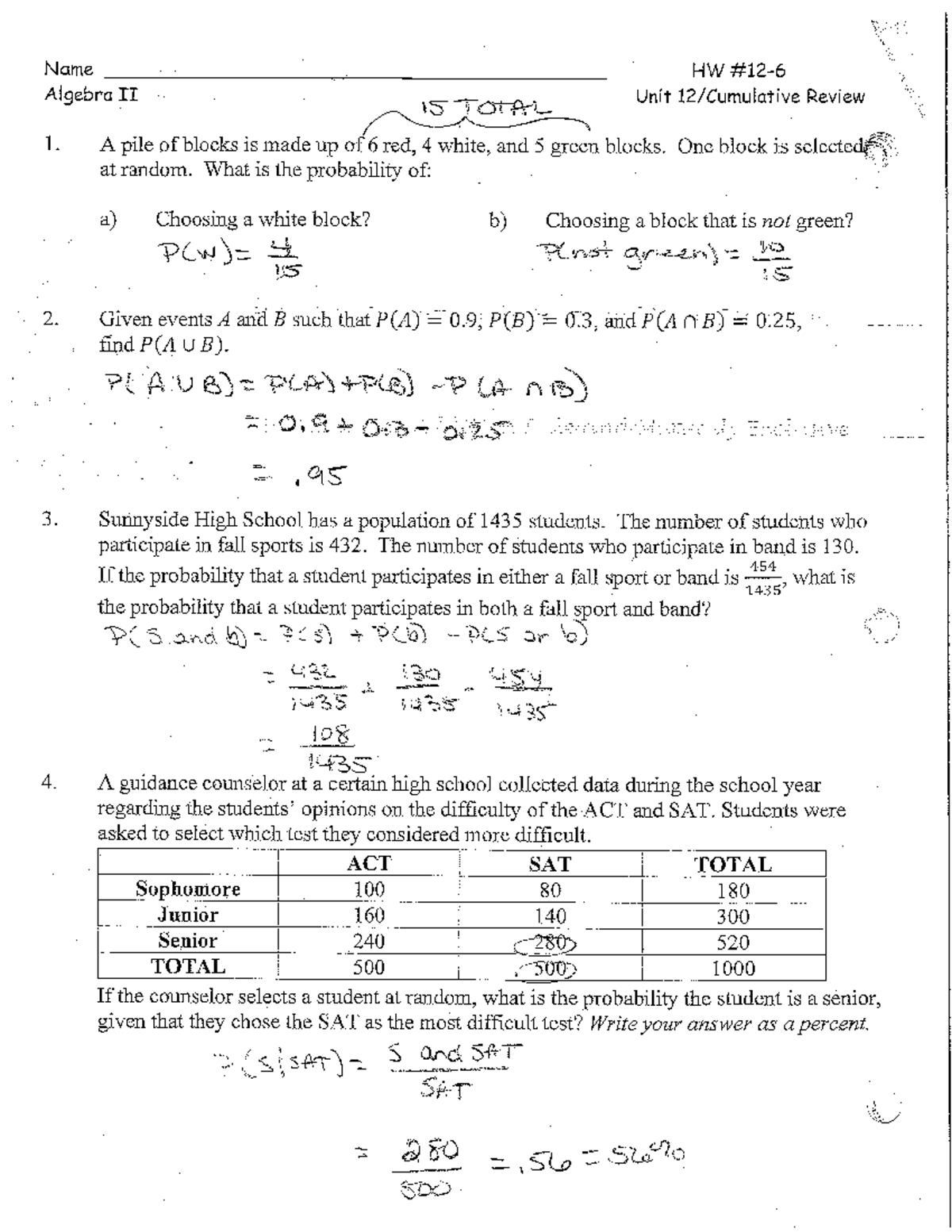 HW 12-6 Algebra II Unit Review: Probability & Data Analysis Notes - Studocu