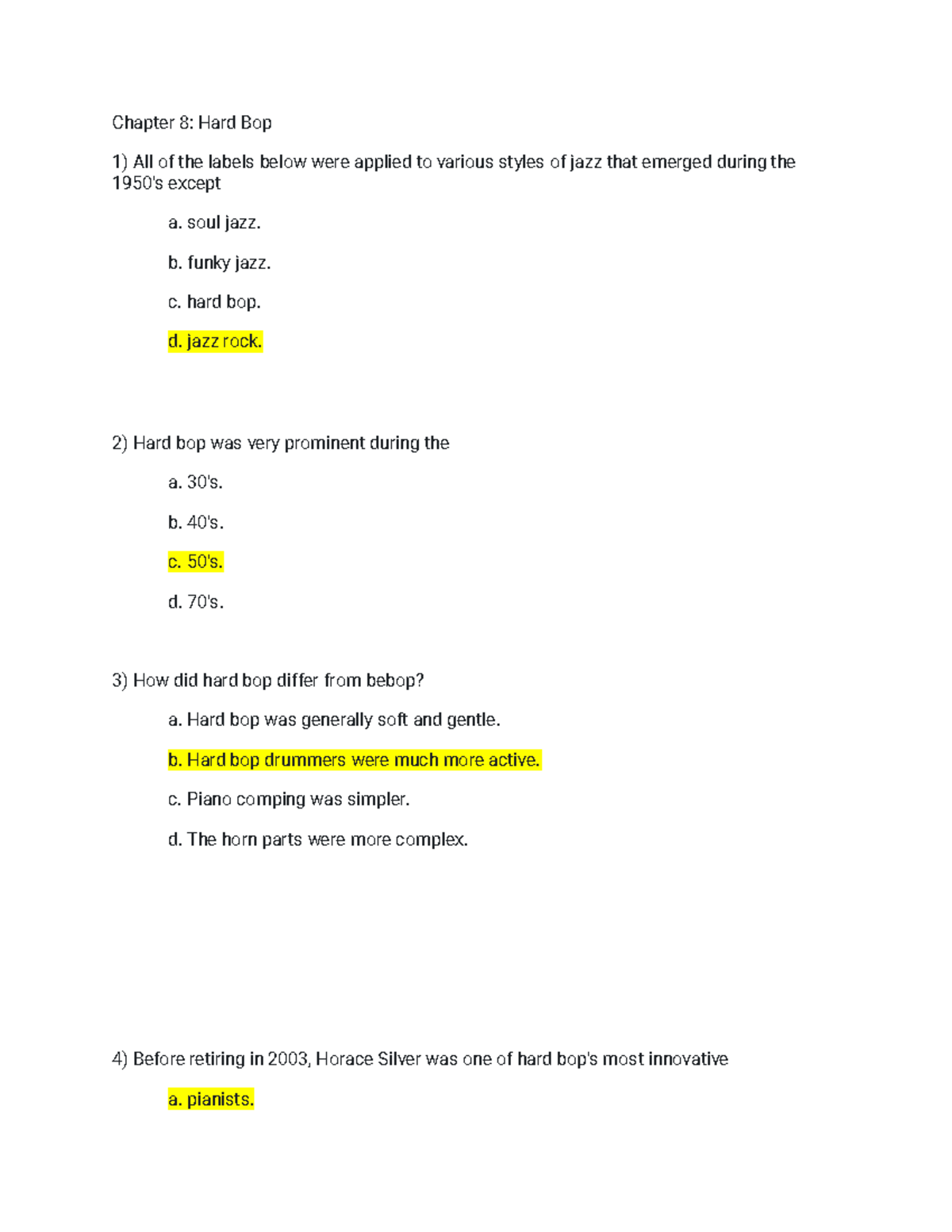Chapter 8: Exploring the Evolution of Hard Bop in Jazz - Studocu