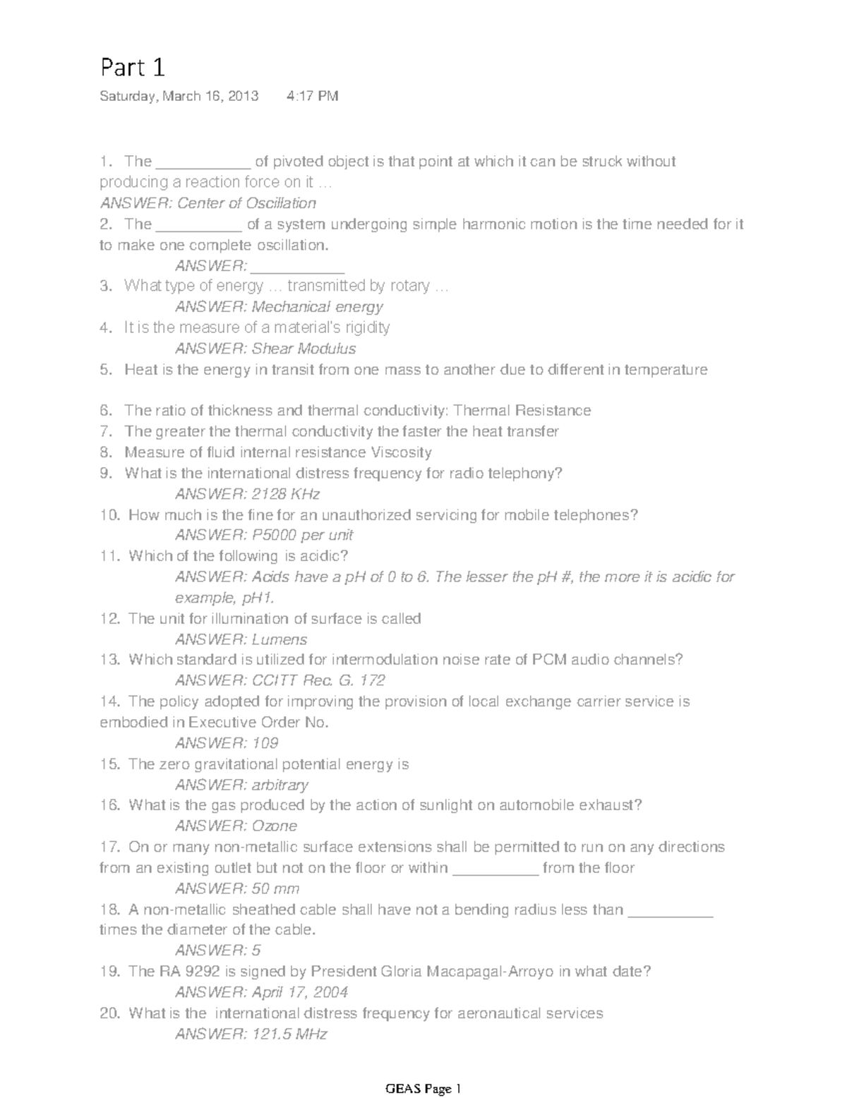 GEAS Reviewer Question - 1. The ___________ of pivoted object is that ...