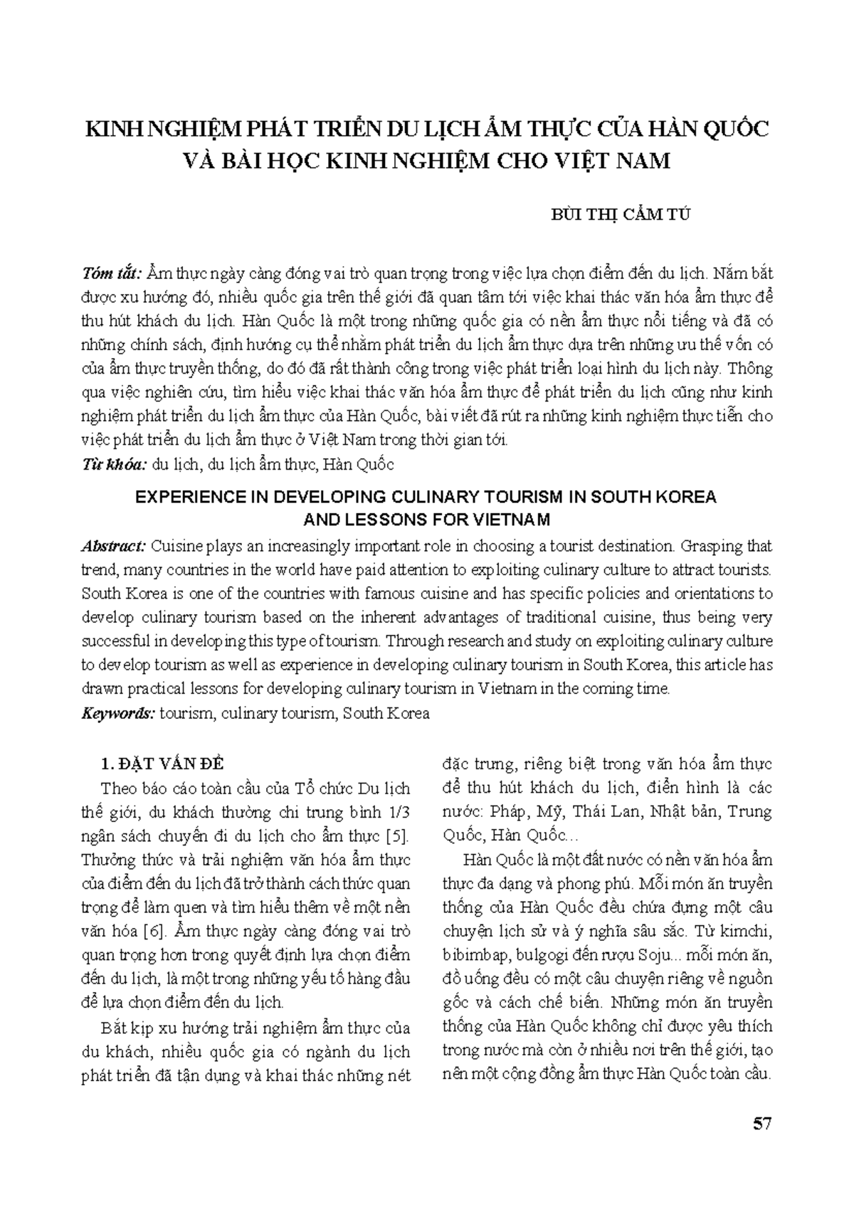 KINH NGHIỆM PHÁT TRIỂN DU LỊCH ẨM THỰC HÀN QUỐC VÀ BÀI HỌC CHO VIỆT NAM ...