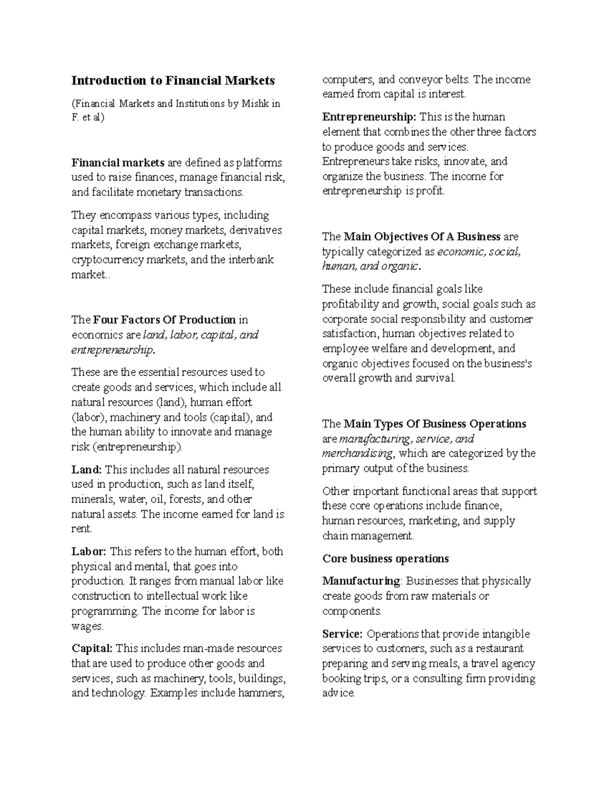 Introduction to Financial Markets (FMI 101) - Key Concepts and Types ...