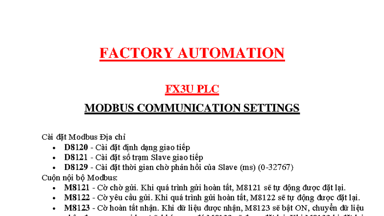 FX3U PLC Modbus Communication Settings Manual - Studocu