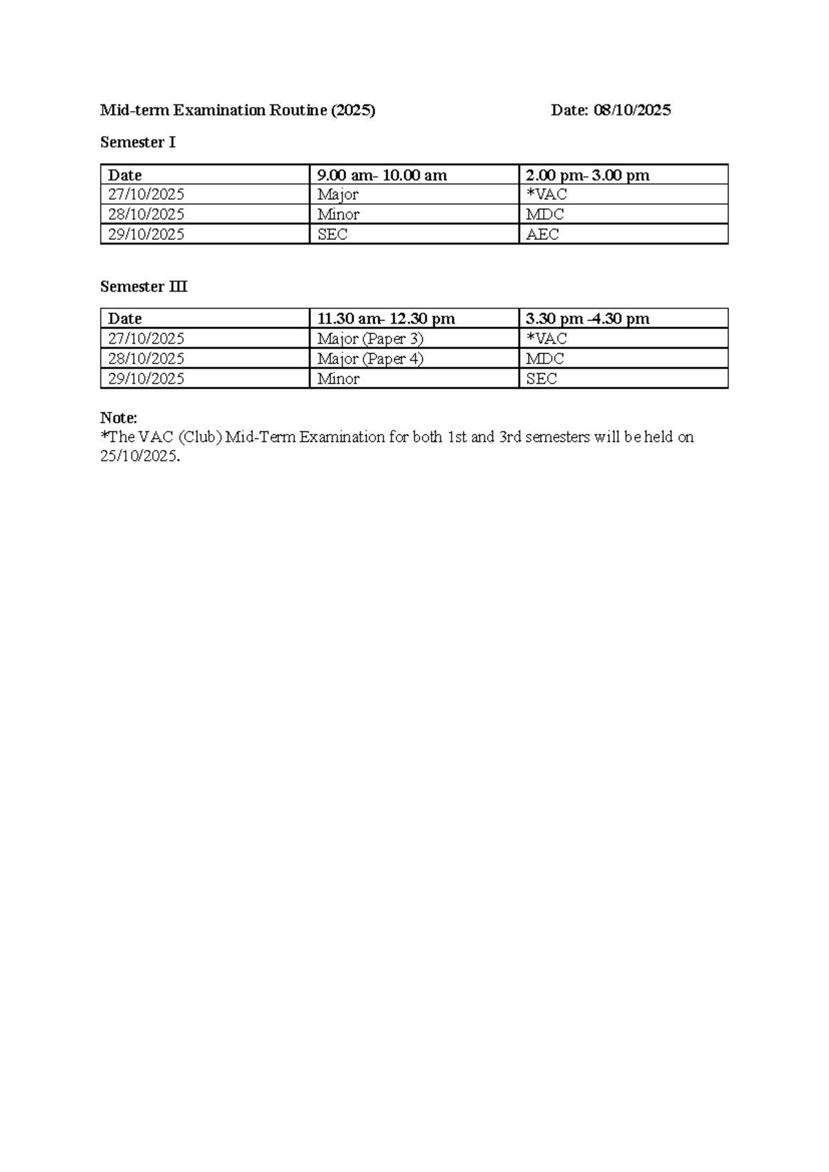 Mid term exam routine (revised) - bsc - Mid-term Examination Routine ...