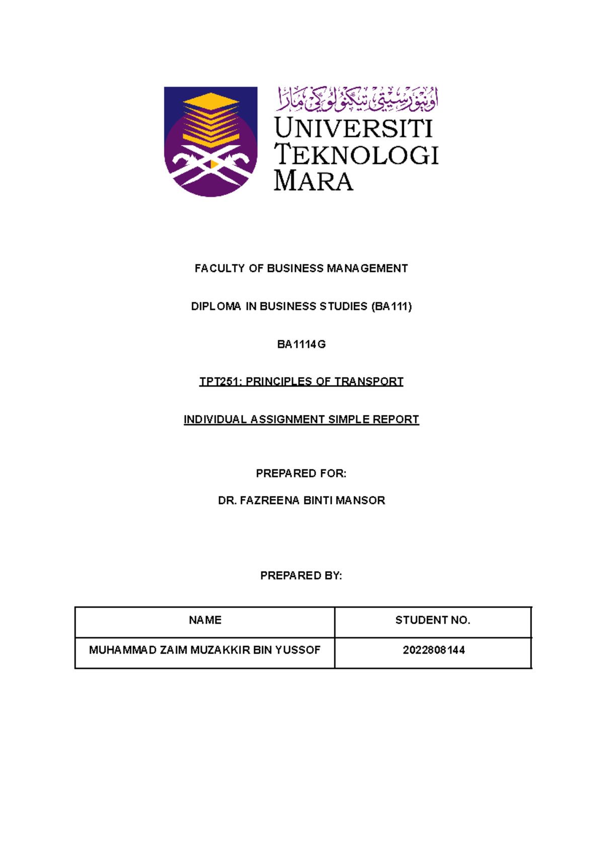 TPT251 INDIVIDUAL ASSIGNMENT SIMPLE REPORT INFOGRAPHIC EXAMPLE ...