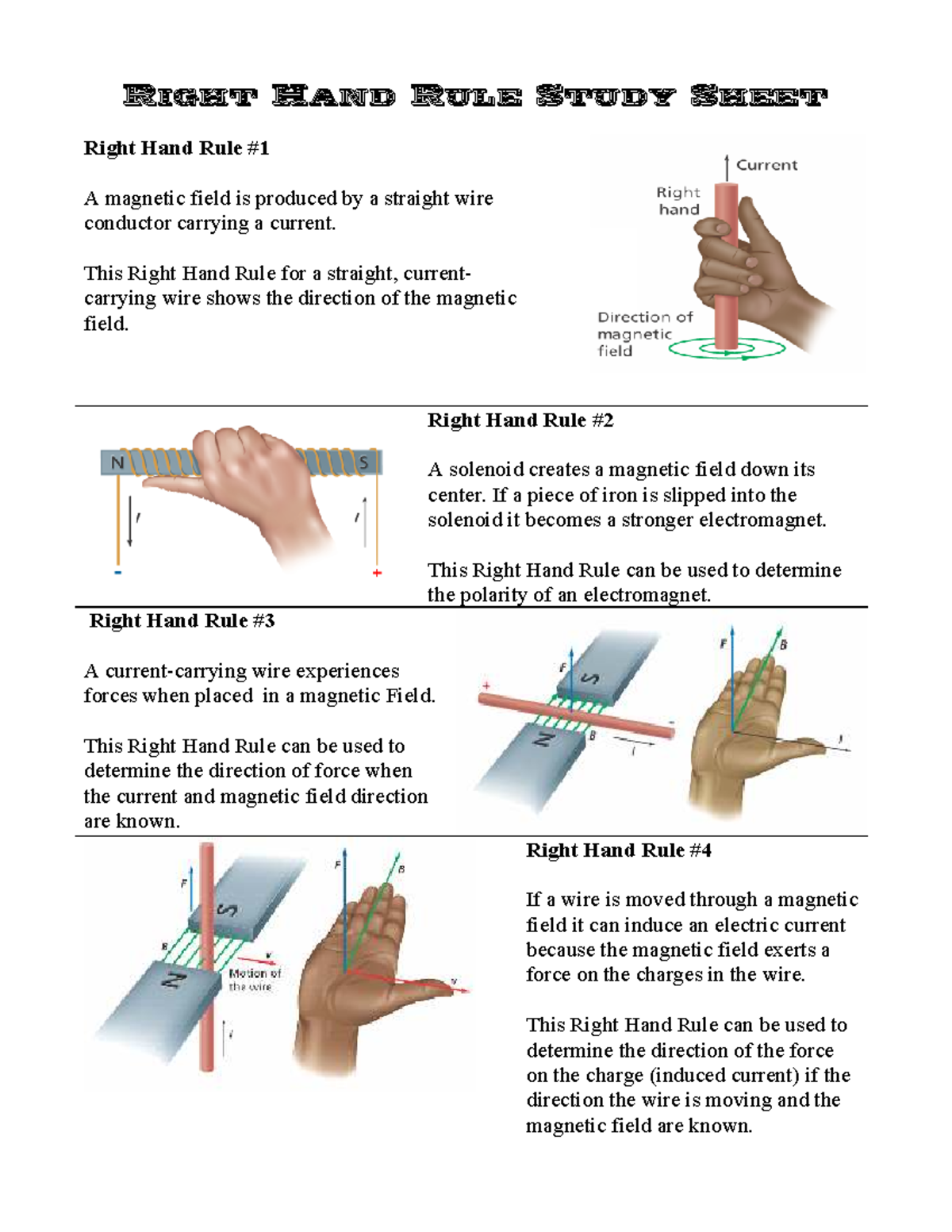Right Hand Rule Study Sheet for Electromagnetism Concepts - Studocu