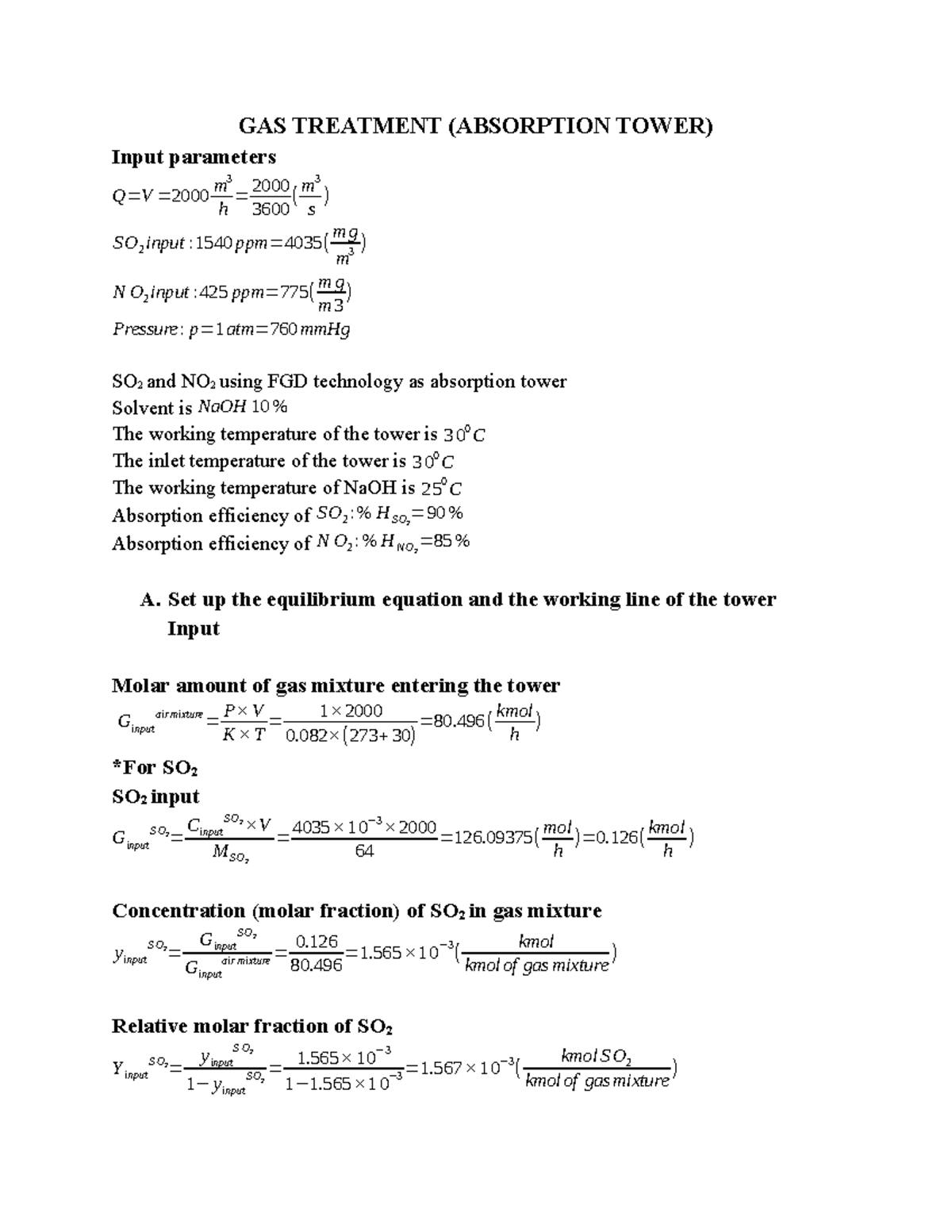 Absorption Tower Calculations for SO2 and NO2 Removal (GAS 101) - Studocu