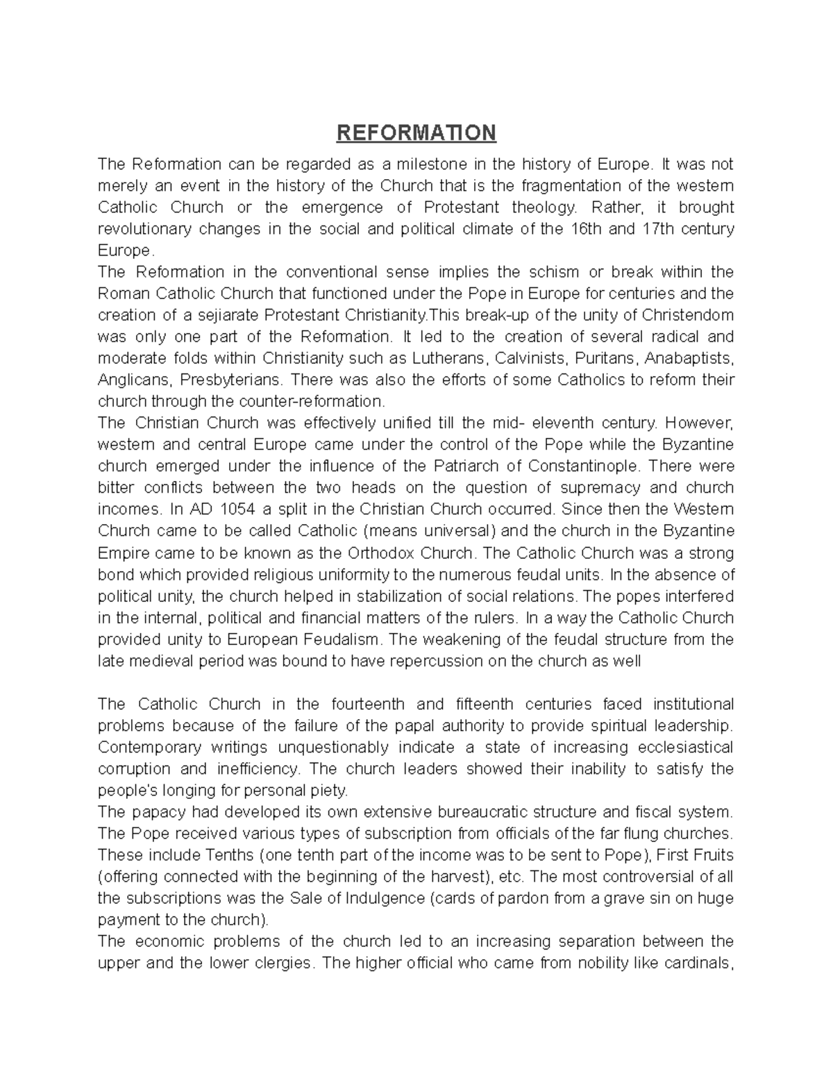 The Impact of the Reformation on European Society and Religion - Studocu