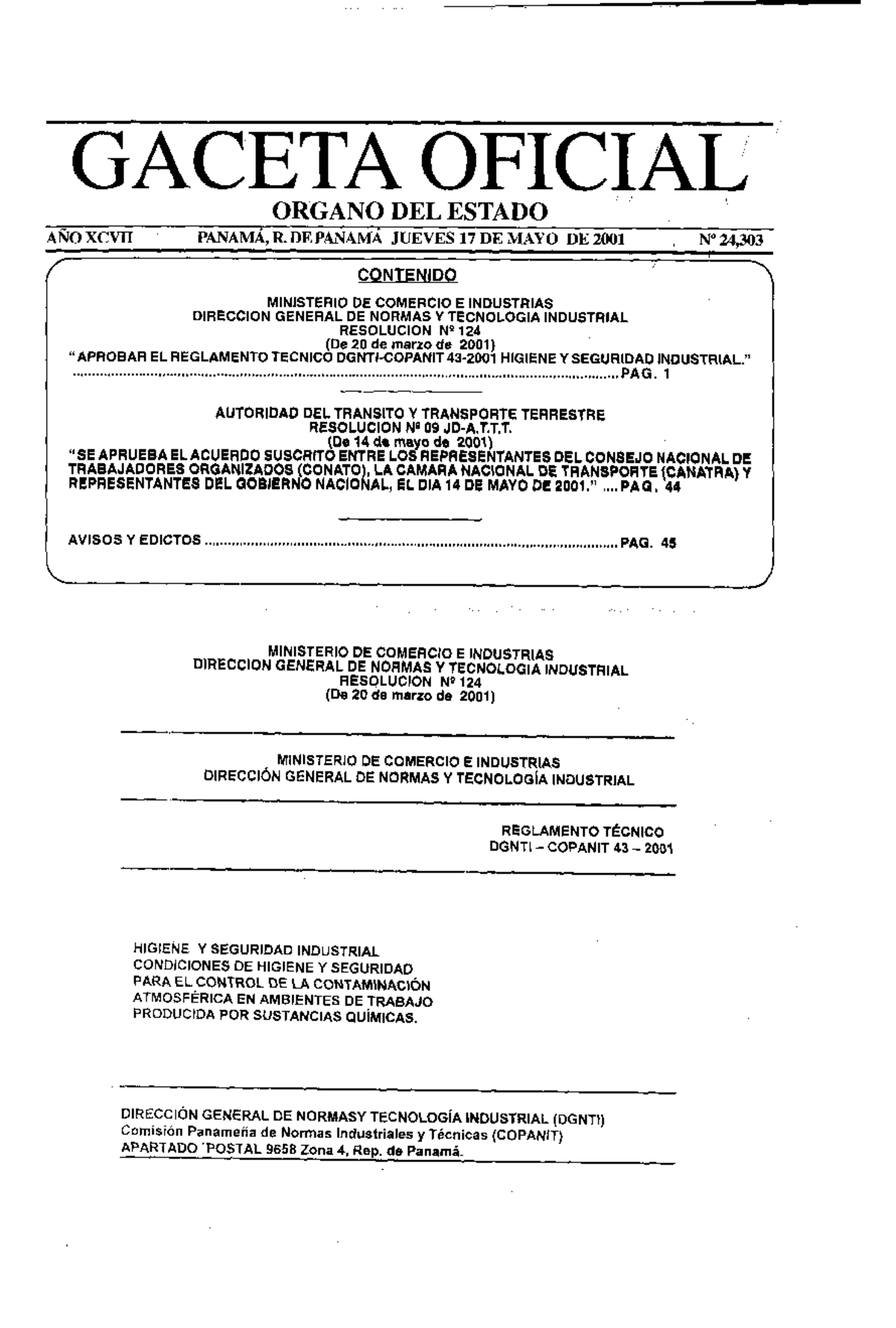 Reglamento Técnico DGNTI - COPANIT 43-2001: Higiene y Seguridad Química ...