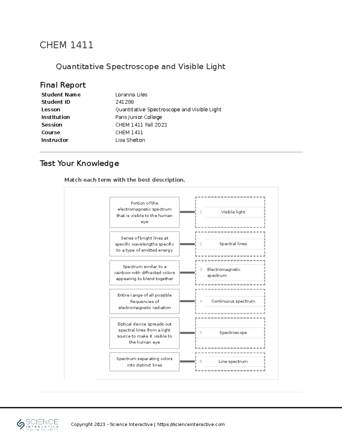 CHEM 1411 Final Report on Quantitative Spectroscope & Visible Light ...
