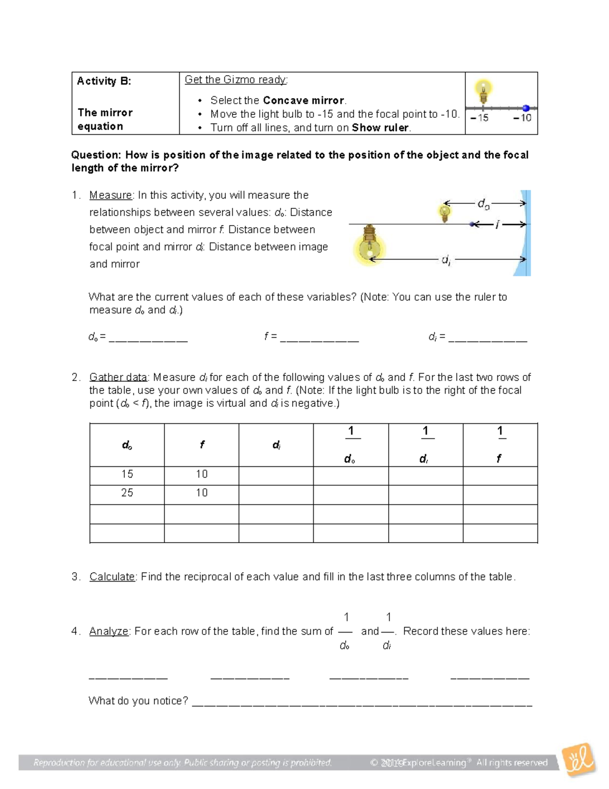 Gizmo+Ray+Tracing+Part+2 - Activity B: The mirror equation Get the ...