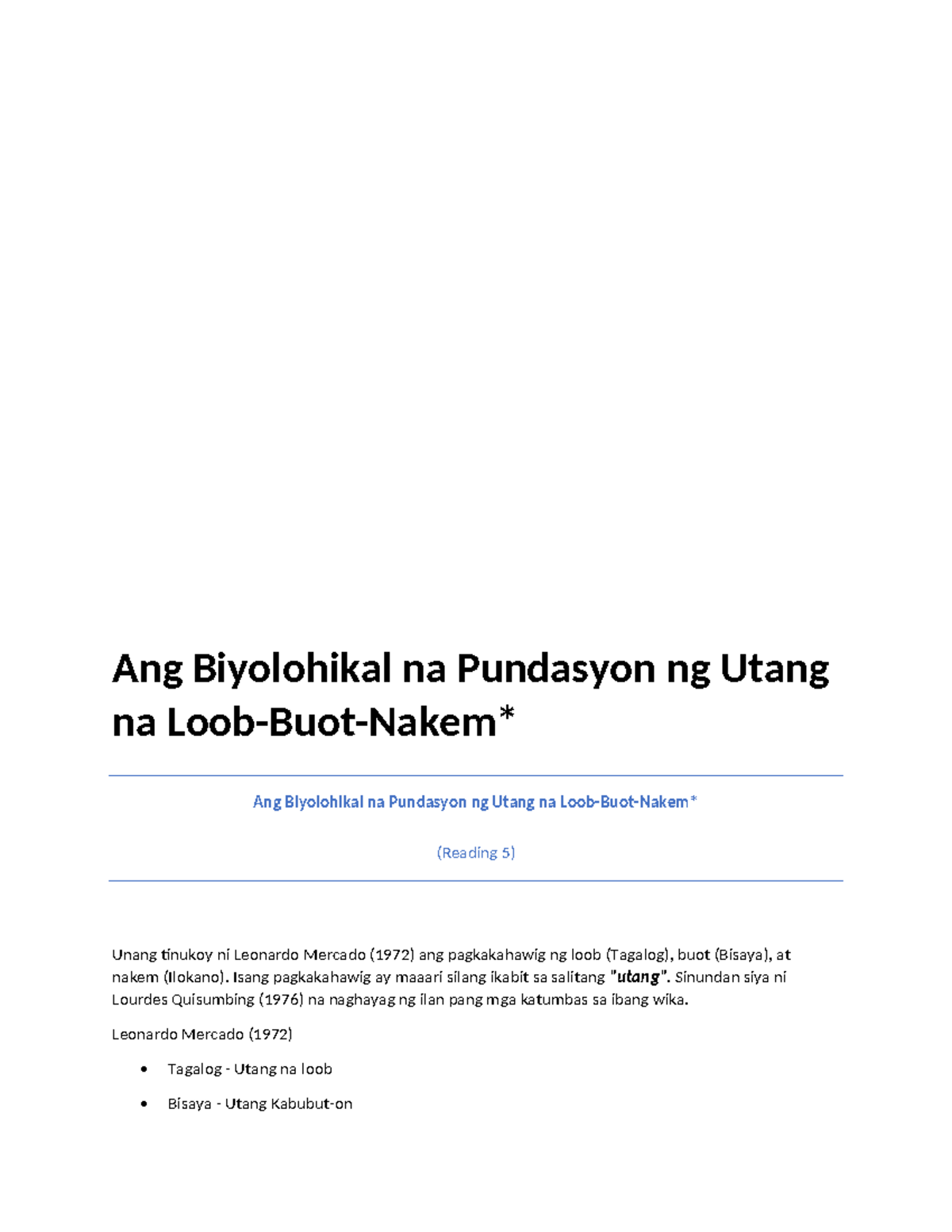 Pagsusuri sa Biyolohikal na Pundasyon ng Utang na Loob (Kurso 101 ...