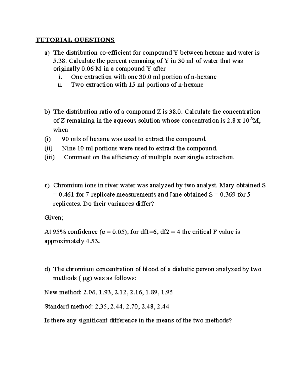 Tutorial Questions for Chemistry: Extraction & Analysis Techniques ...