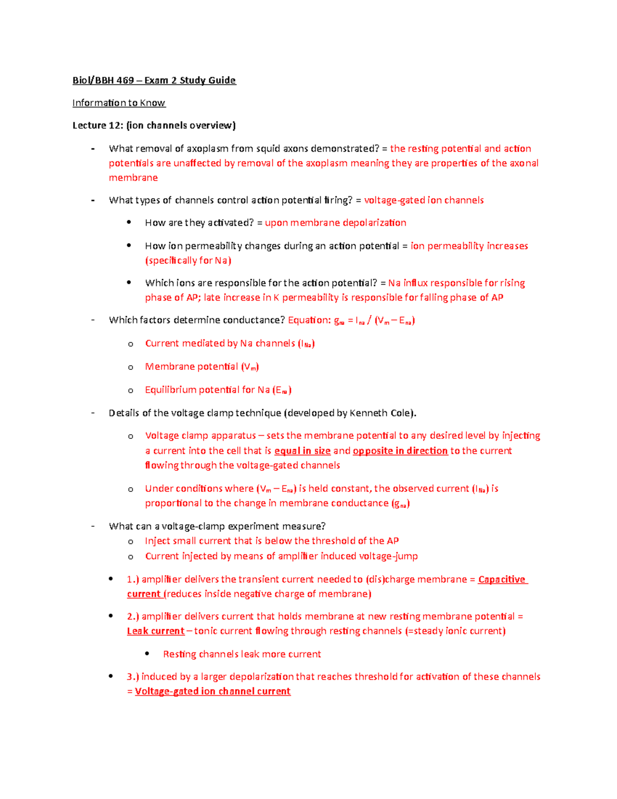 Biol/BBH 469 Makeup Exam 2 Study Guide: Key Ion Channel Concepts - Studocu