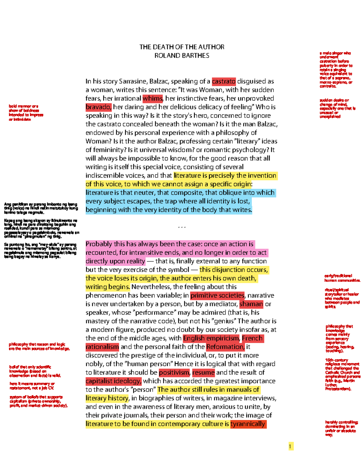 Barthes - Annotations on "The Death of the Author" IGYZXGZOUT3HKLUXK3 - Studocu