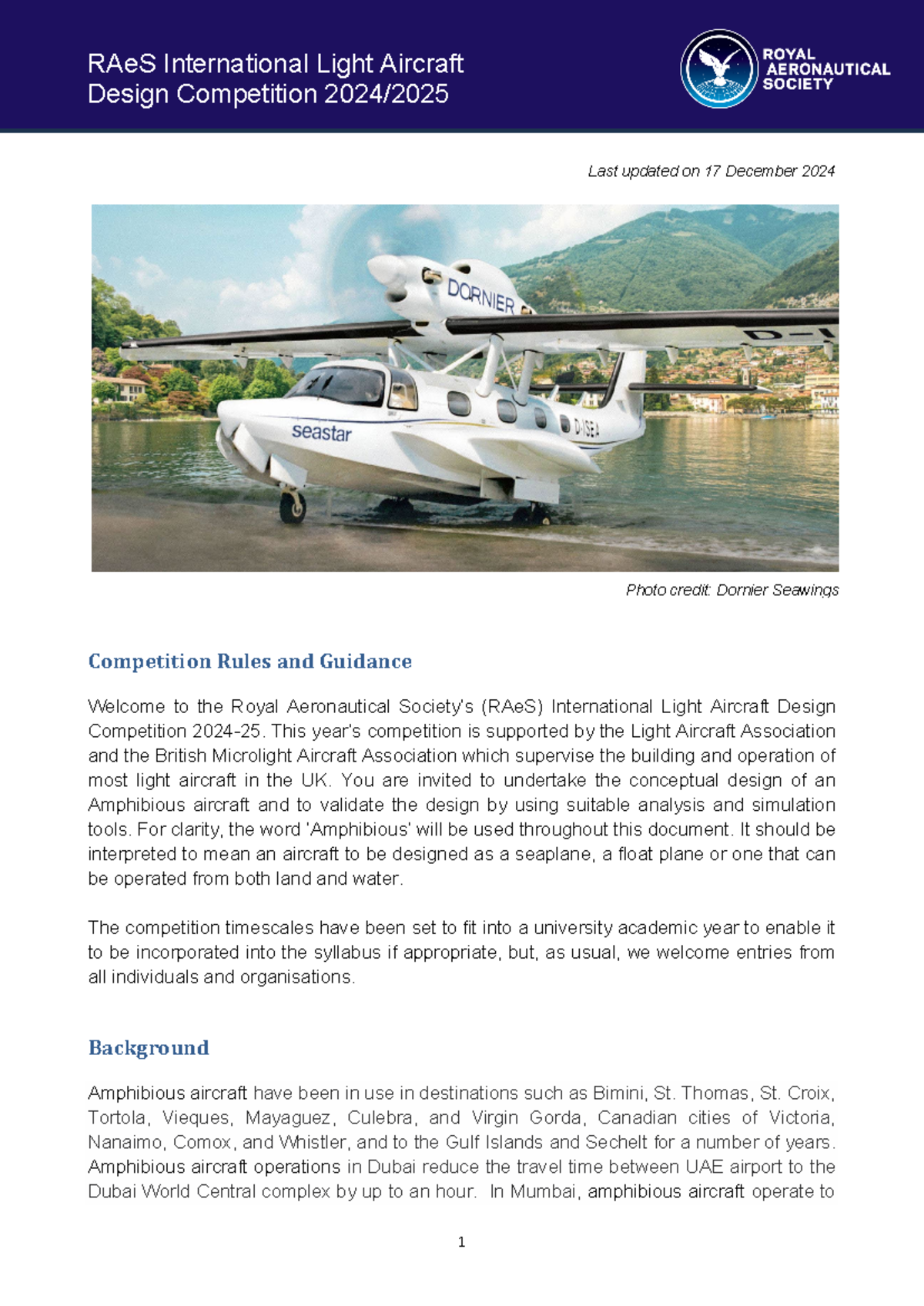 RAeS International Light Aircraft Design Competition Rules 2024-25 ...