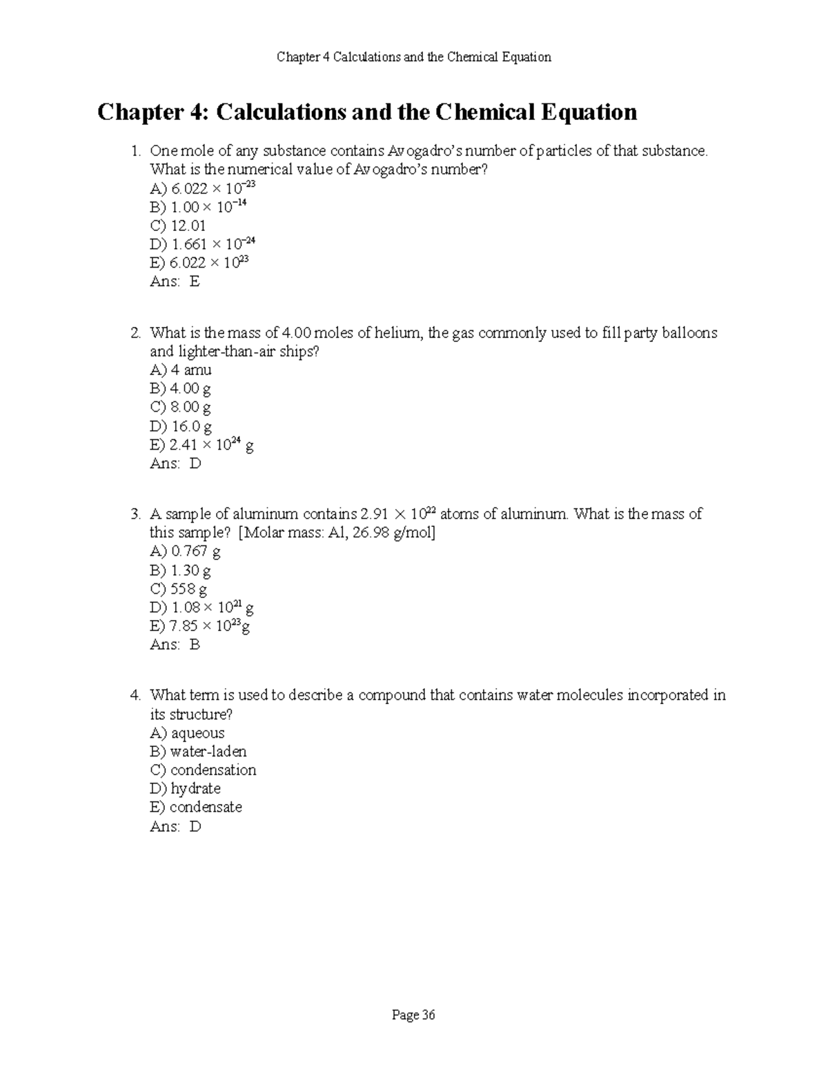Chapter 4: Chemical Calculations & Equations in Chemistry - Studocu