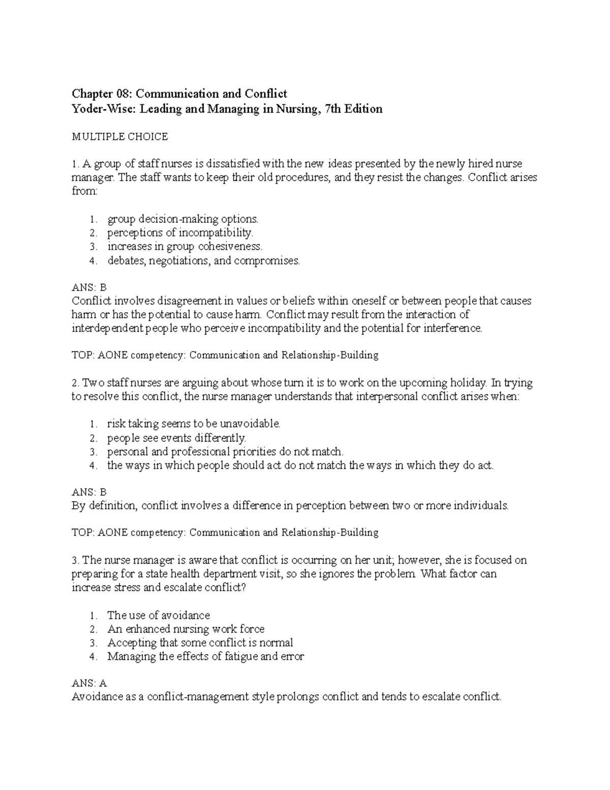Conflict - lecture notes - Chapter 08: Communication and Conflict Yoder ...