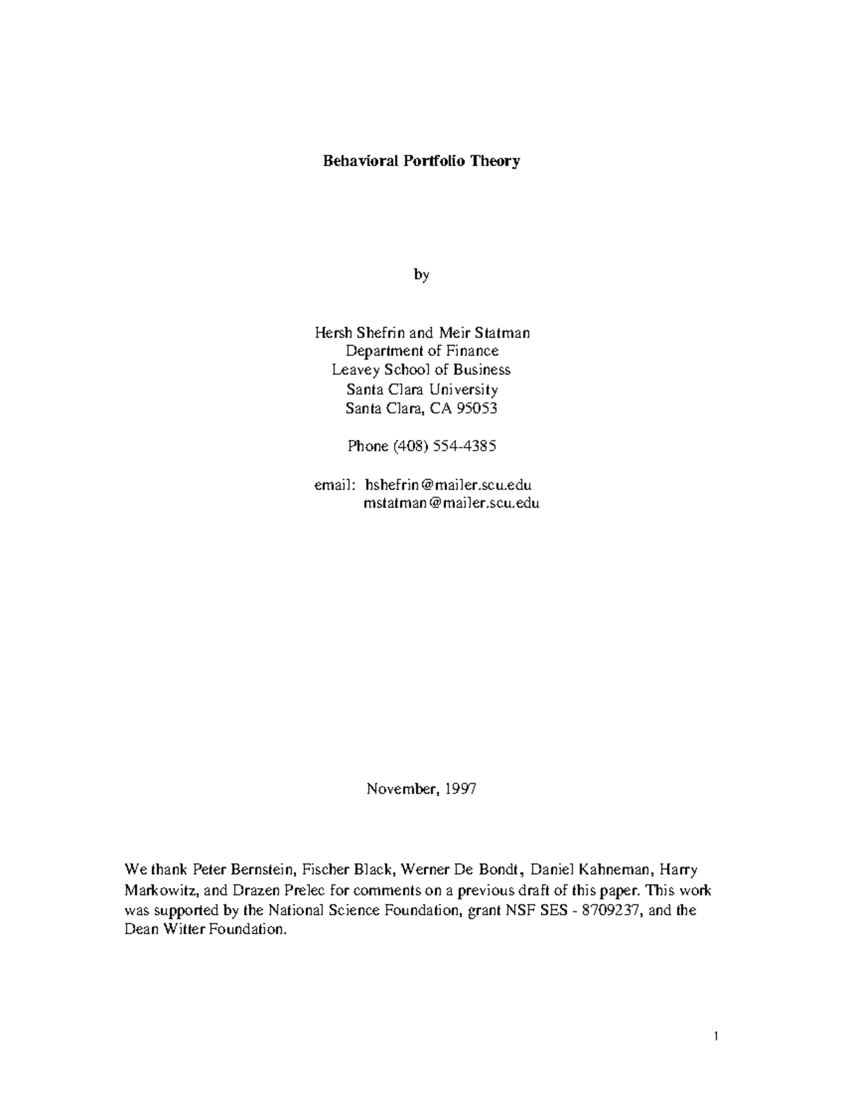 Behavioral Portfolio Theory: Insights and Implications for Finance ...