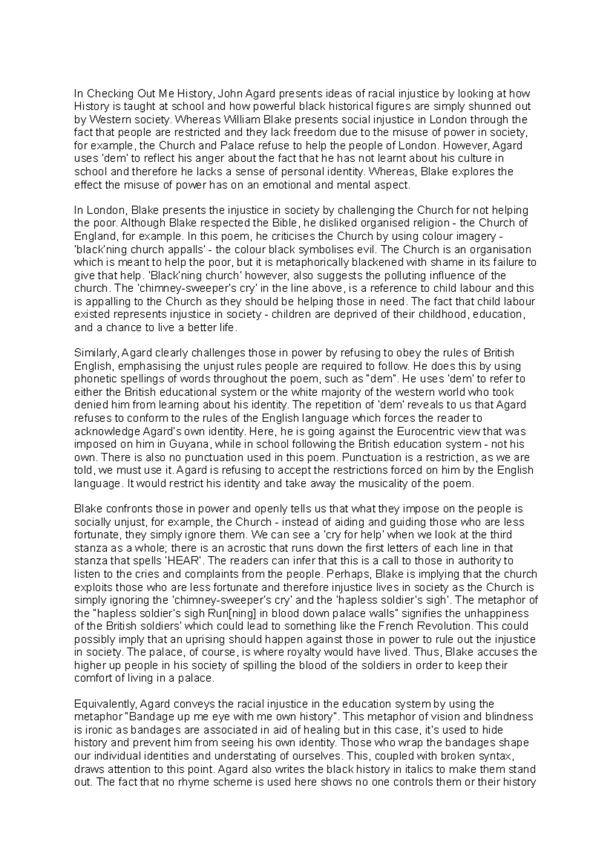 Comparative Analysis of Injustice in Agard's "Checking Out Me History ...