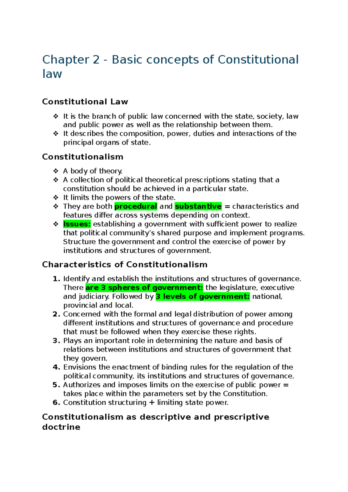 Constitutional Law: Chapter 2 - Key Concepts and Theories Explained ...