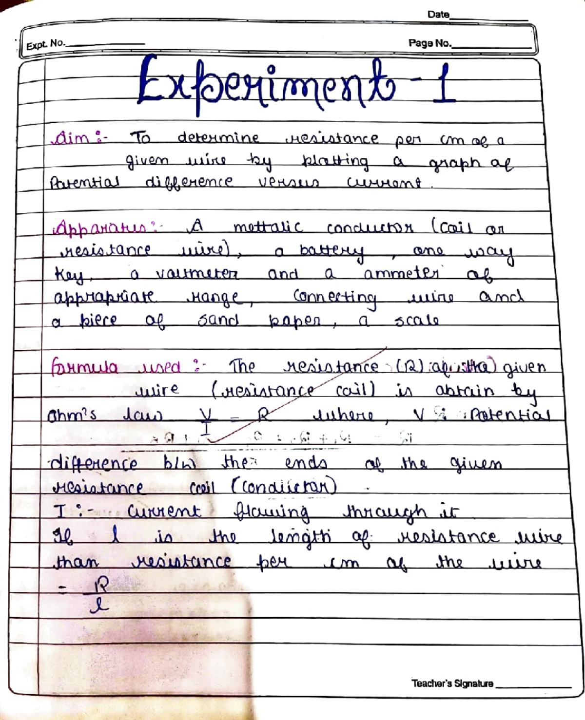 Practical 1-4 - Experiment File on Electrical Resistance - Studocu