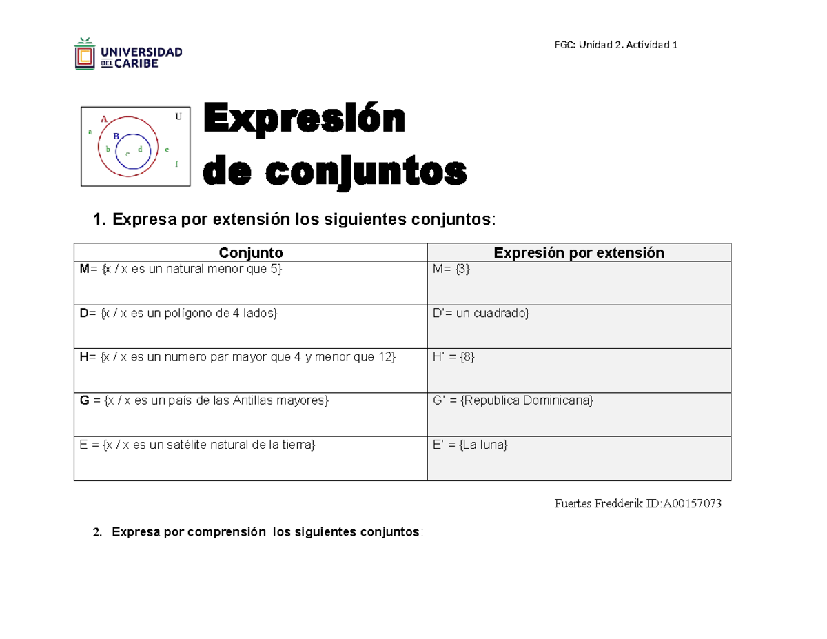 Unidad 2. Actividad 1. Expresiones de conjuntos - FGC: Unidad 2. Actividad 1 Expresión de ...