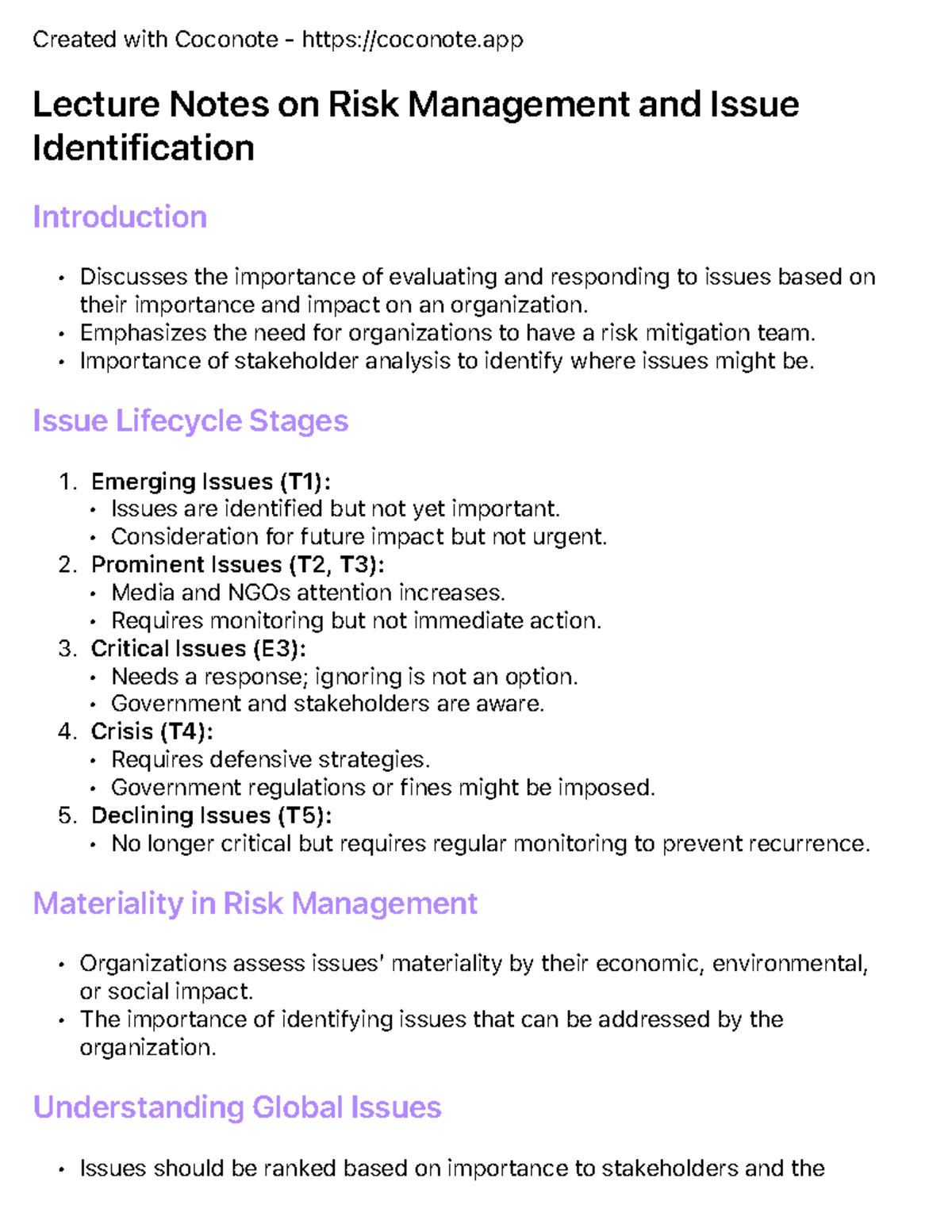 Lecture 2: Risk Management & Issue Identification Insights - Studocu