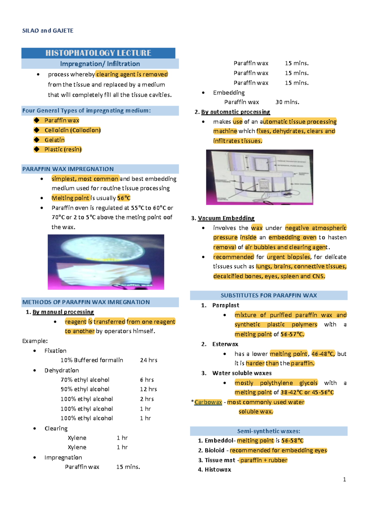 SILAO and GAJETE HISTOPATHOLOGY LECTURE: Infiltration to Microtome ...