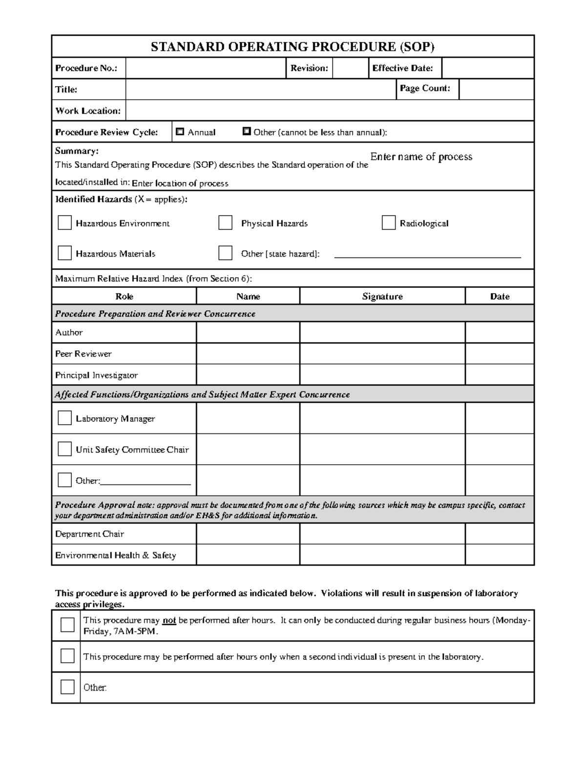 SOP Template for Laboratory Procedures: Revision and Safety Guidelines ...