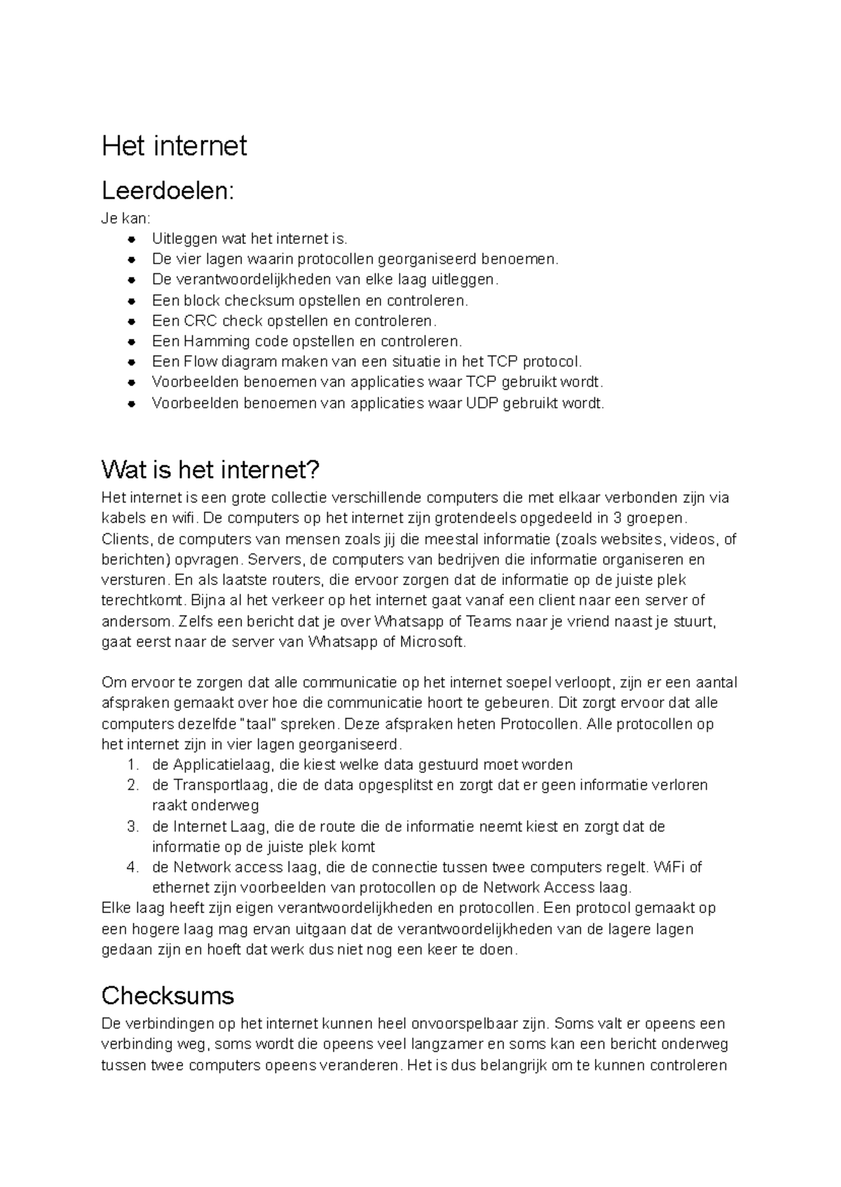 Internet Protocollen en Checksums: Samenvatting Periode 3 - Studeersnel