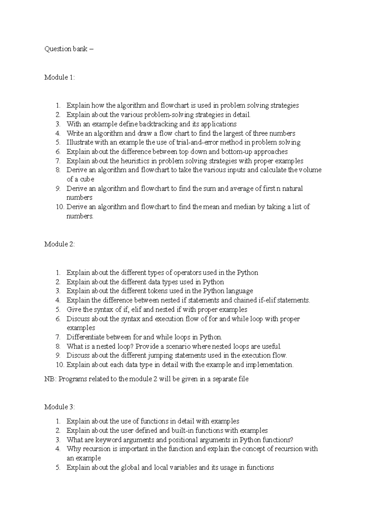 Introduction to Problem Solving, Python Programming, and Functions - MODULE I: Introduction to ...