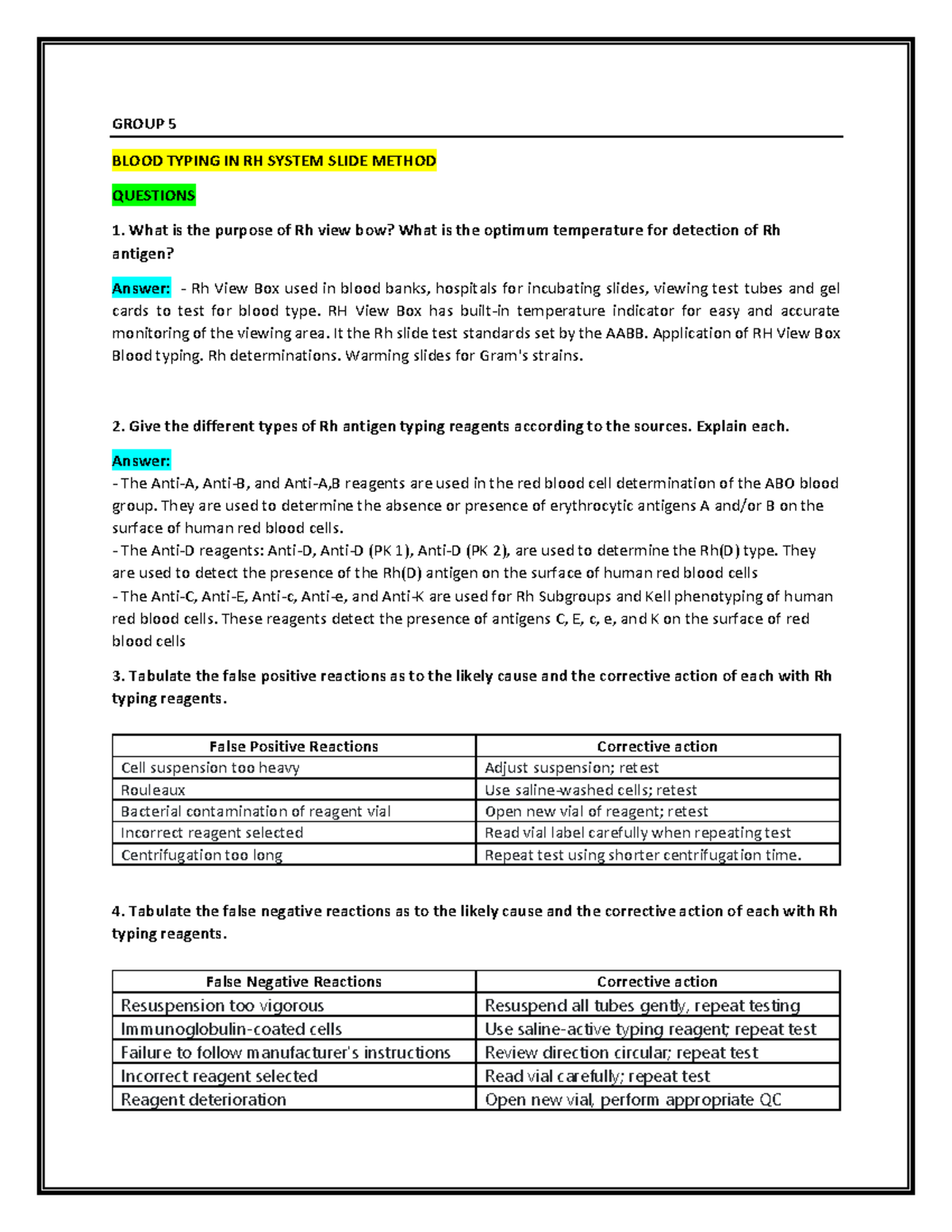 Blood Typing in RH System: Slide & Tube Methods Overview - Studocu