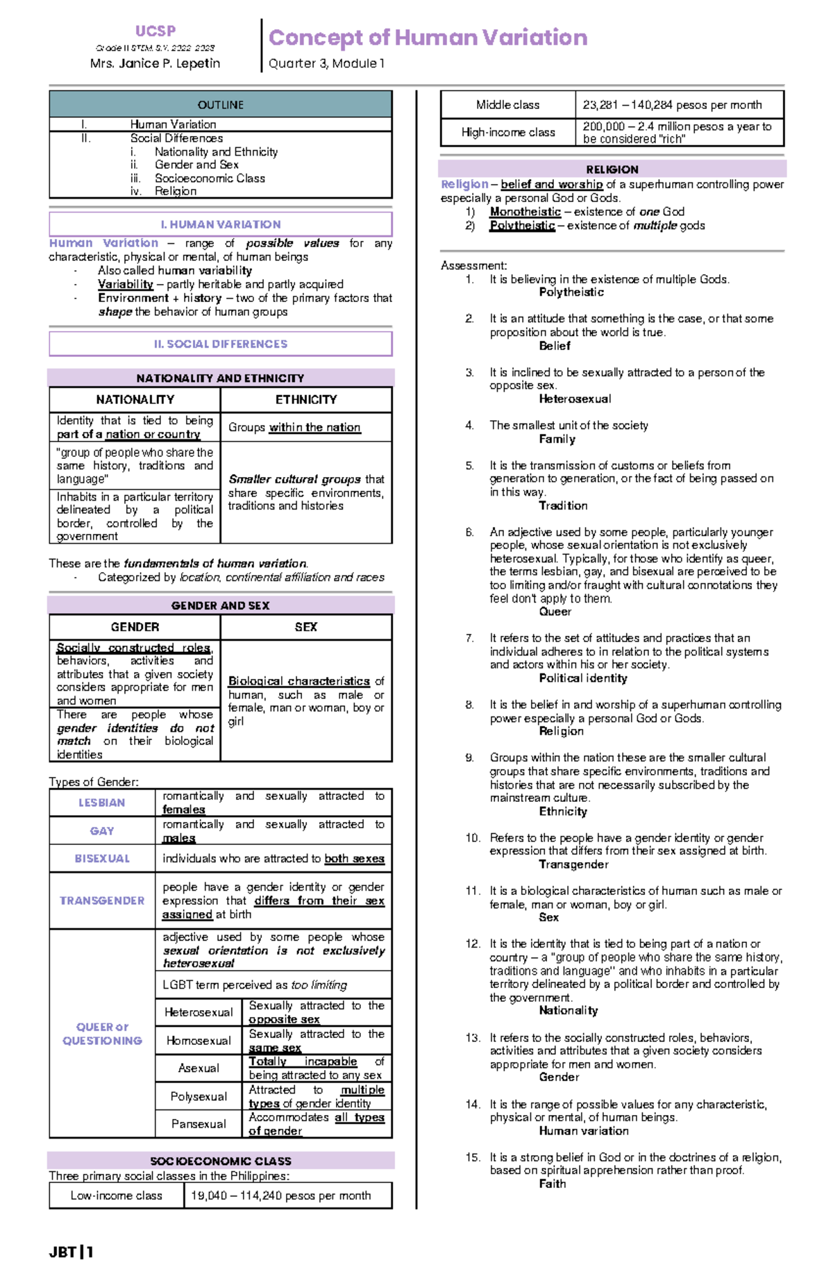 UCSP (M1-5) - Lecture Notes on Human Variation and Social Differences ...