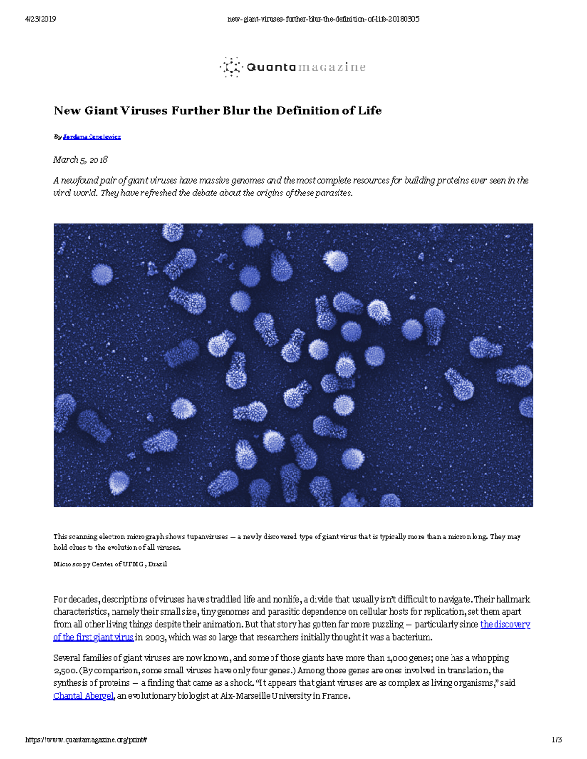 New Discoveries of Giant Viruses: Tupanviruses and Evolutionary ...