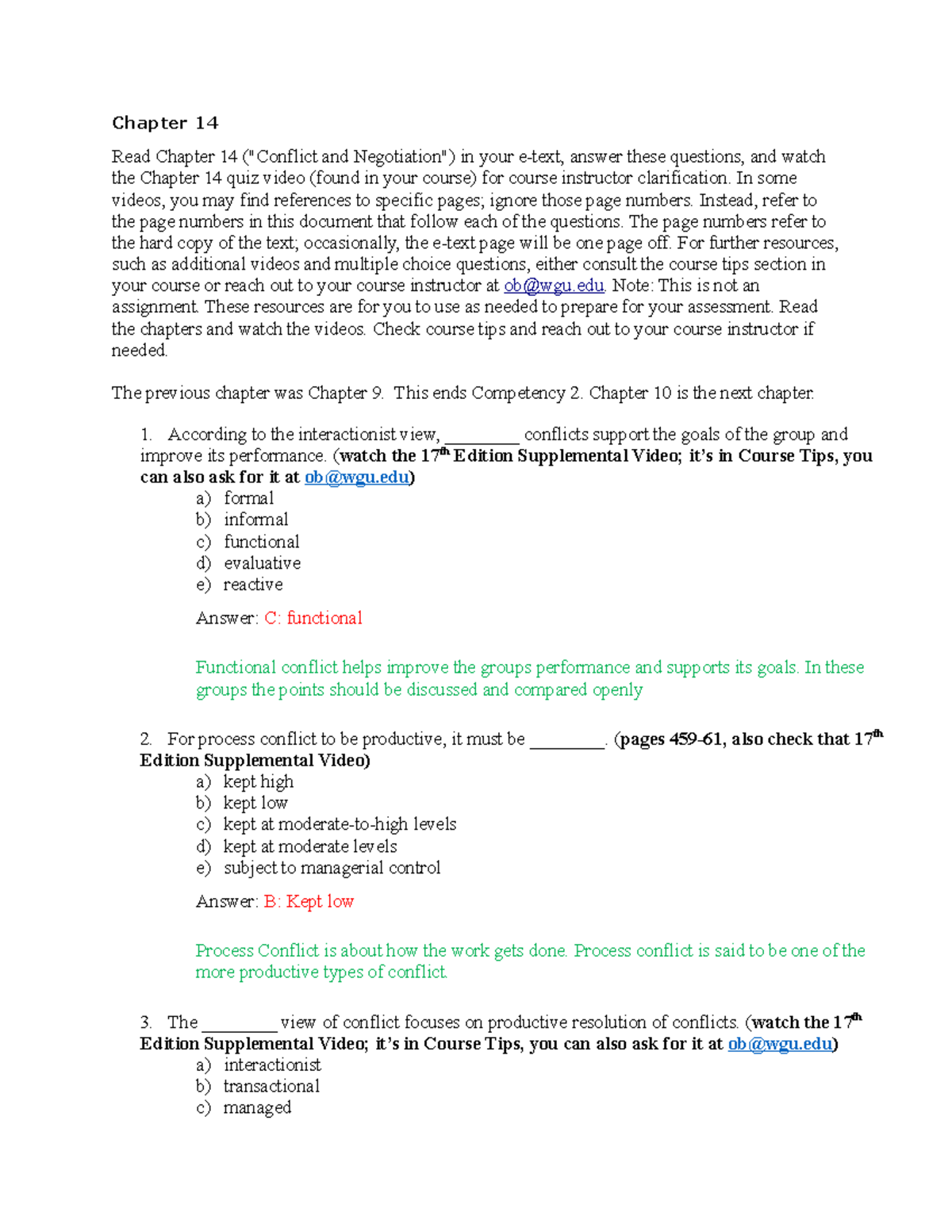 Chapter 14: Conflict and Negotiation Study Questions for Review - Studocu