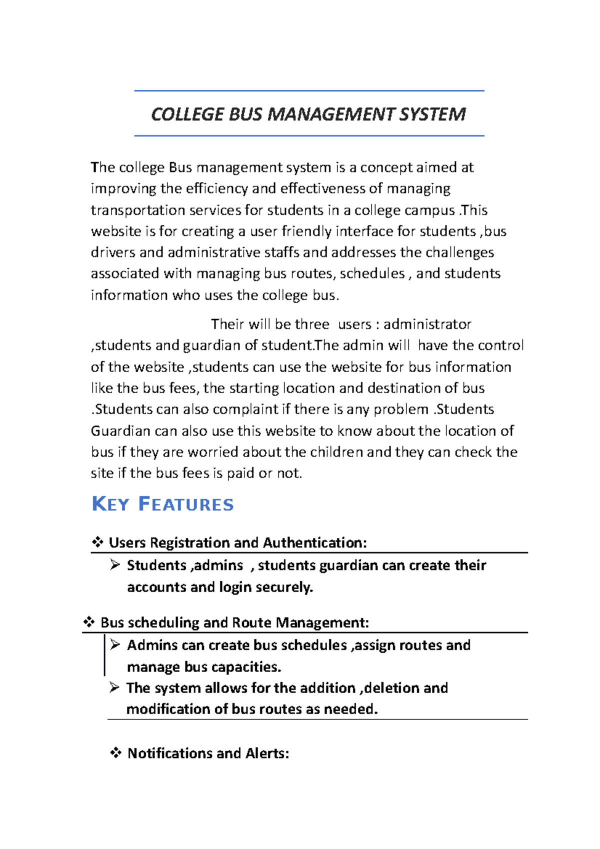 College Bus Management System Project Synopsis - Studocu