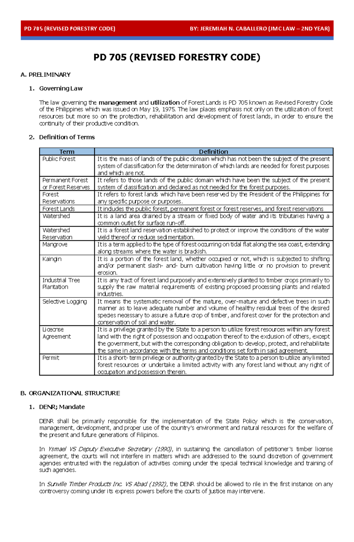 PD 705: Comprehensive Overview of the Revised Forestry Code - Studocu