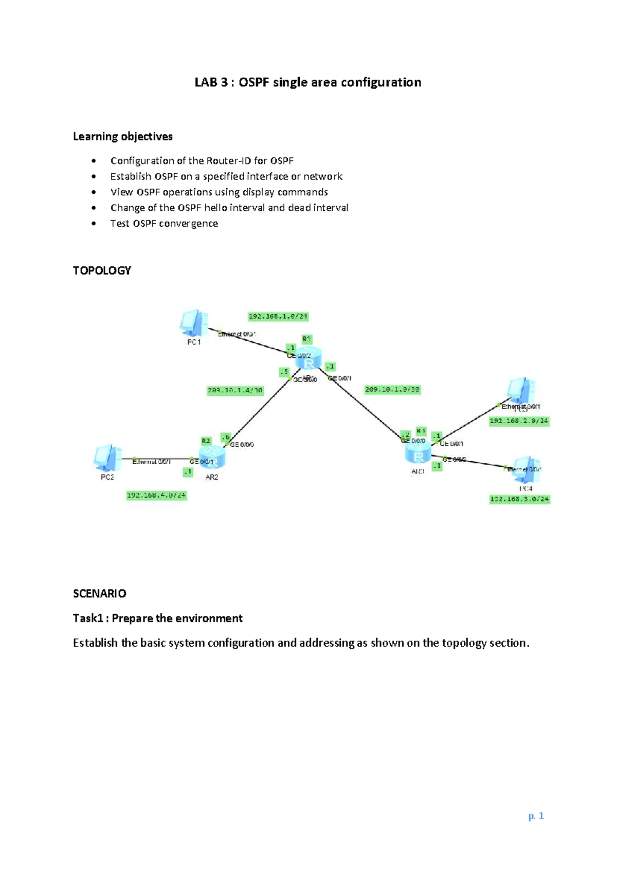 LAB 3: OSPF Single Area Configuration & Testing - Studocu