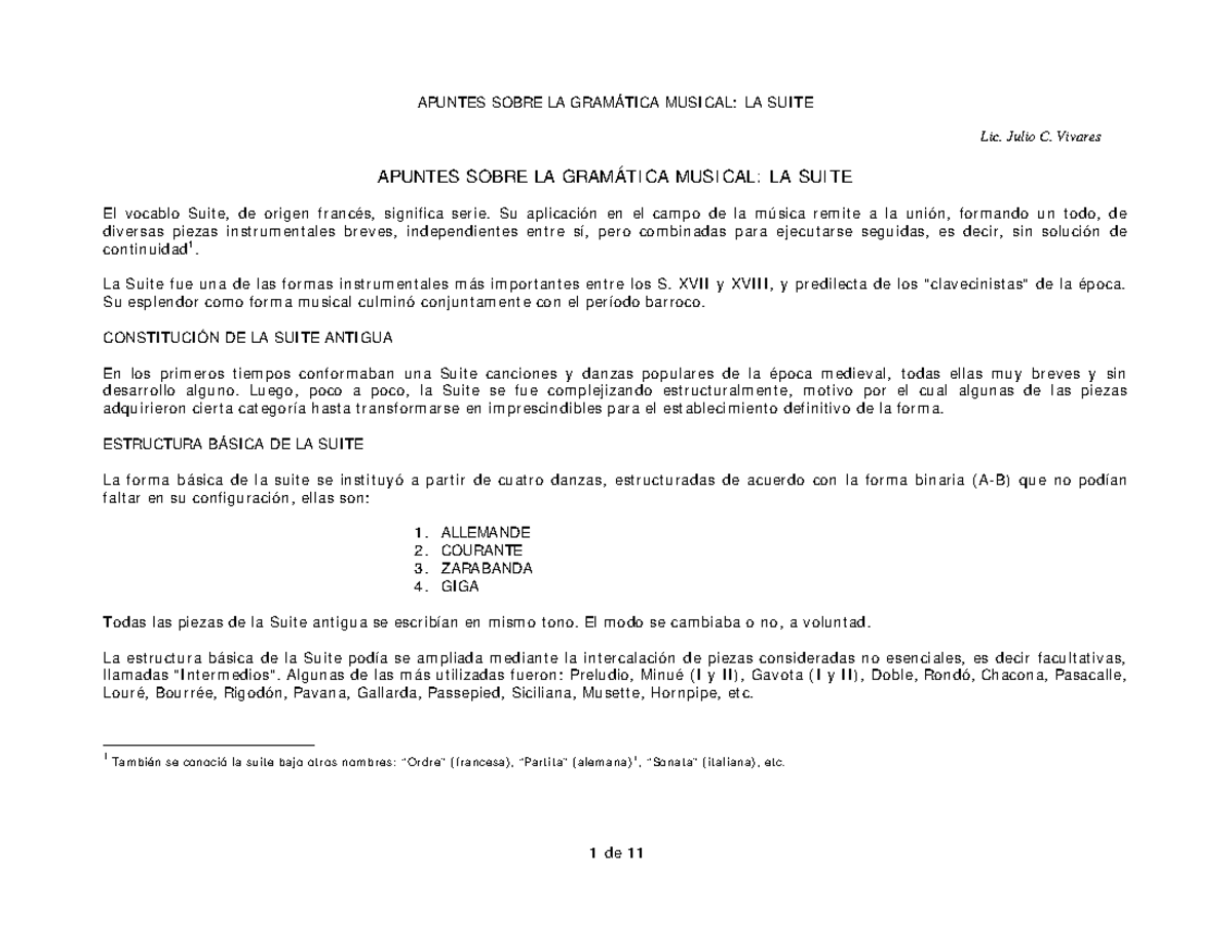 APUNTES SOBRE LA SUITE MUSICAL: ESTRUCTURA Y CARACTERÍSTICAS - Studocu