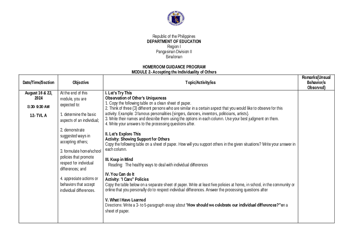 DLL HGP module 2 - Republic of the Philippines DEPARTMENT OF EDUCATION ...