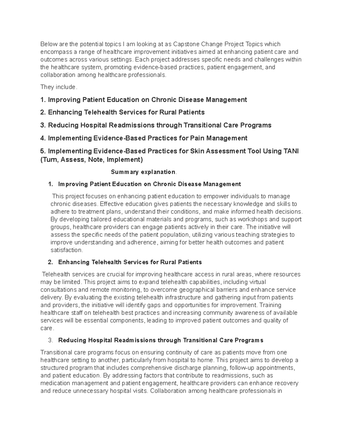 Capstone Project Topics for GCU: Enhancing Healthcare Outcomes - Studocu